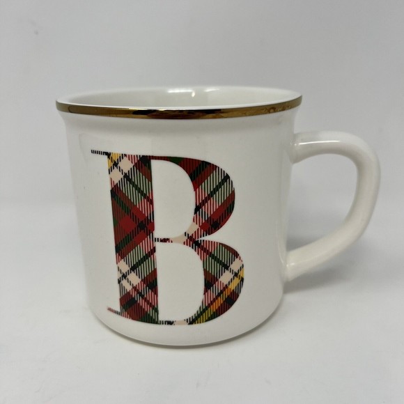 Pottery Barn | Dining | Pottery Barn Plaid Alphabet Stoneware Mug ...